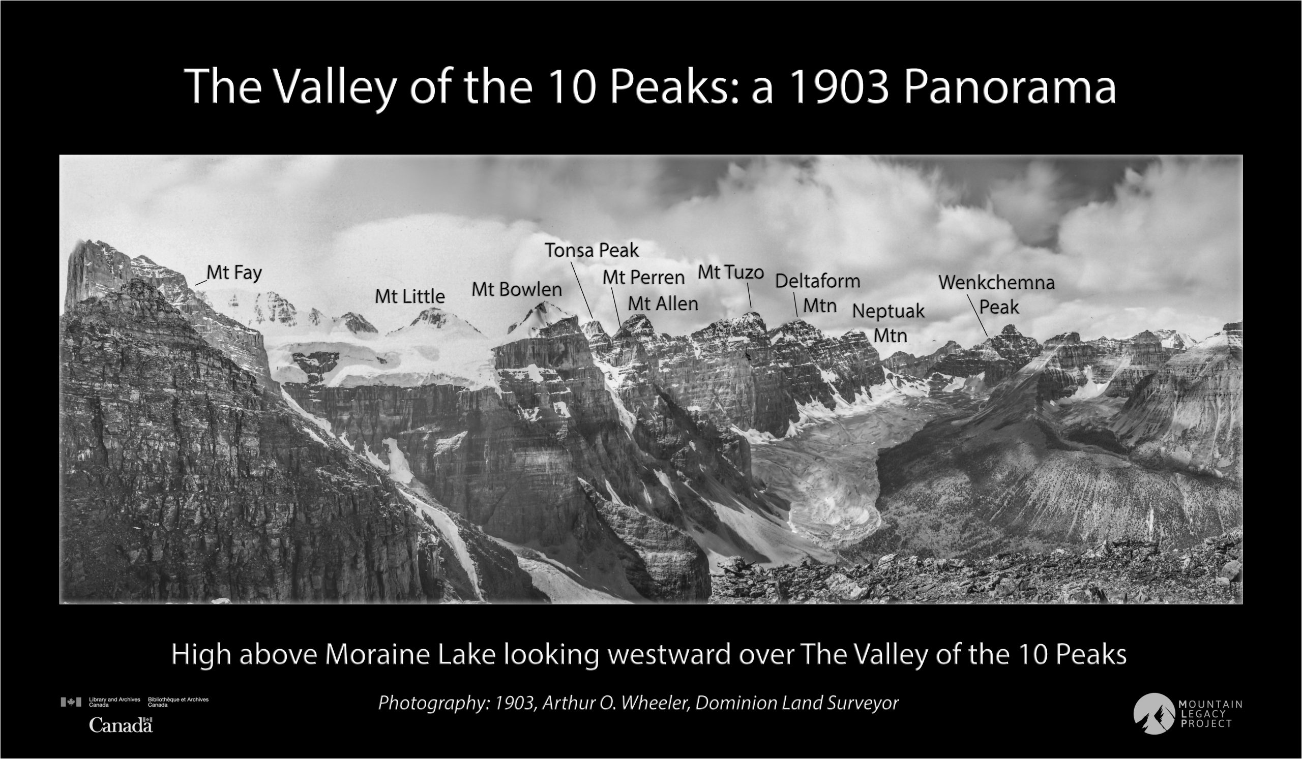 The Valley of the 10 Peaks with present-day names | Mountain Legacy Project